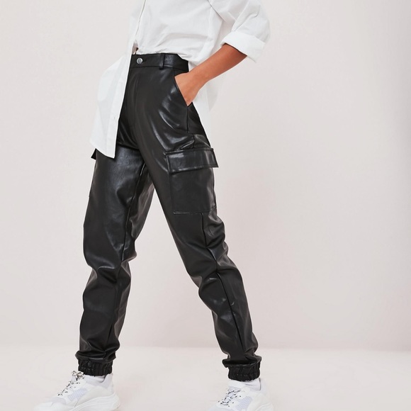 Missguided | Pants & Jumpsuits | Missguided Black Faux Leather Cargo ...